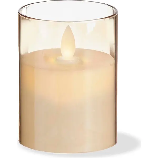 TAG Estella Led Glass Hurricane Amber Flameless Candle Holder - Brown