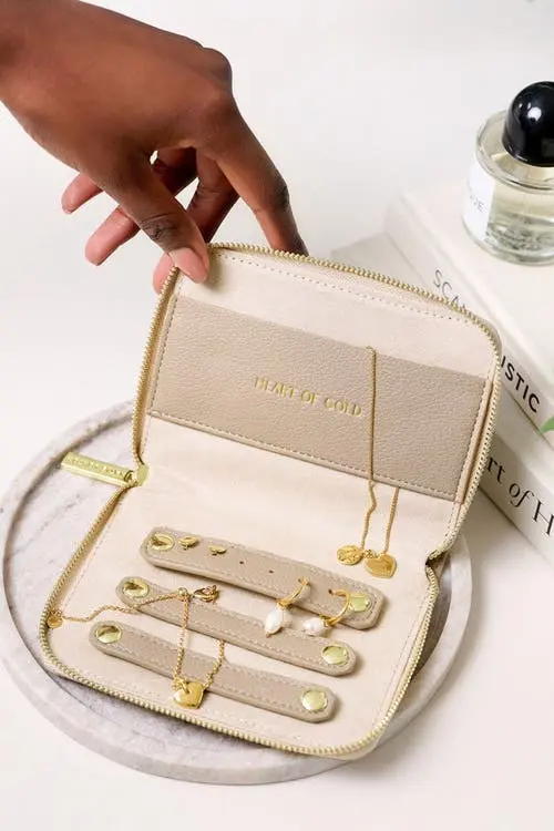 KATIE LOXTON Slim Jewelry Case 'heart Of Gold - Taupe