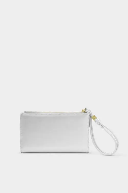 KATIE LOXTON Arden Large Braided Wristlet Wallet - Silver