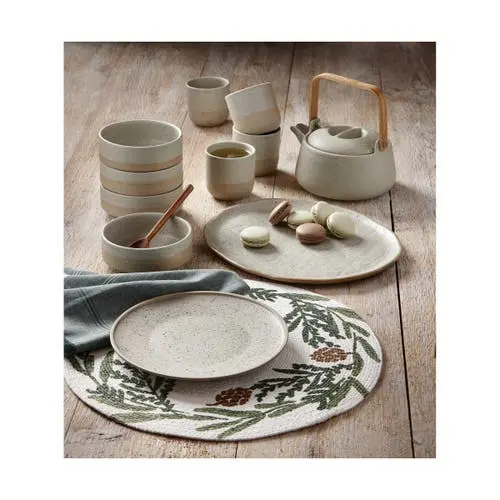 TAG Speckle Texture Glaze Serving Platter Taupe Porcelain
