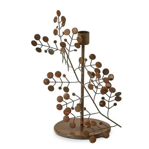 TAG Tarin Small Iron Taper Candle Holder For Everyday Use - Brown