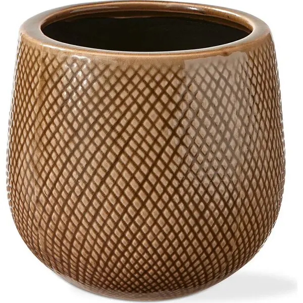 TAG Cross Hatch Small Planter Taupe Glazed Stoneware - Brown