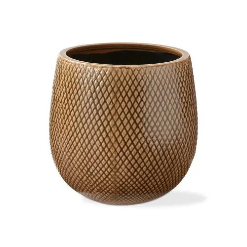 TAG Cross Hatch Medium Planter Taupe Glazed Stoneware