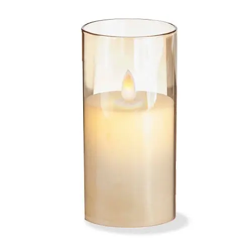 TAG Estella Amber Glass Hurricane With Flameless Candle Lantern - Brown