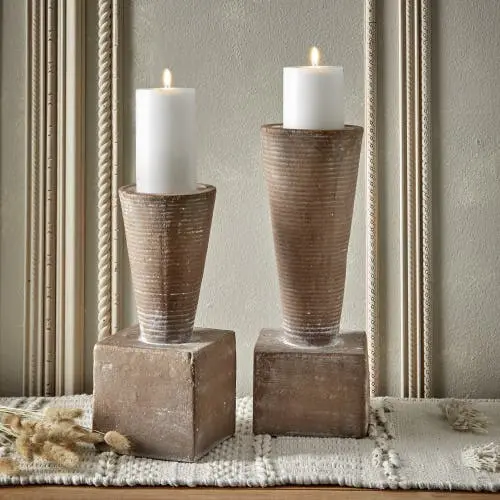TAG Ahmar Small Pillar Candle Holder Terracotta Everyday Decor