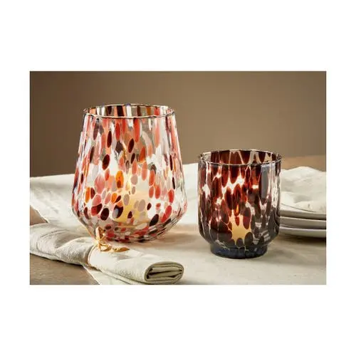 TAG Tortoise Print Clear Glass Tealight Candle Holder