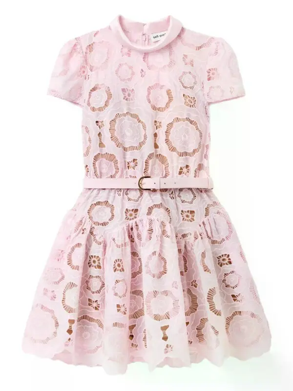 Self-Portrait Lace Turtleneck Mini Dress With Belt In Pink | Editorialist