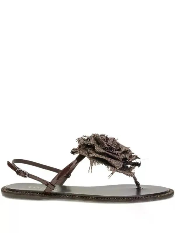 LE SILLA Flower Appliqué Sandals - Brown