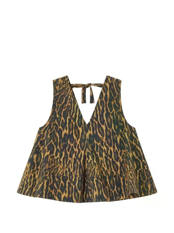 GANNI Animal-print V-neck Top - Brown