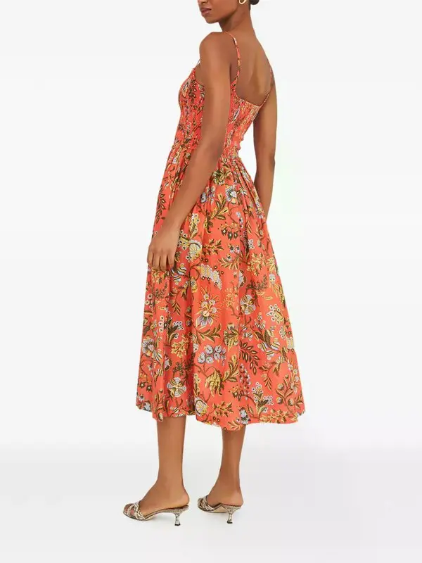 Cara Cara Carmen Ruffled-trim Smocked-panel Midi Dress - Orange
