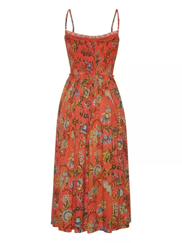Cara Cara Carmen Ruffled-trim Smocked-panel Midi Dress - Orange