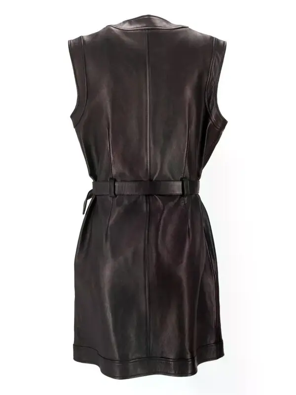LA ROSE Buttoned Belted Leather Dress