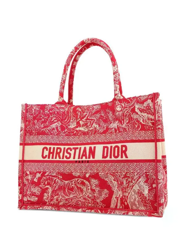 Dior Book Patterned Tote Bag - Red