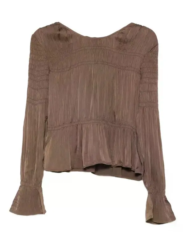 BY MALENE BIRGER Smocked-effect Long-sleeve Blouse - Brown