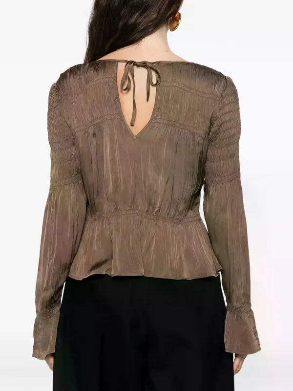 BY MALENE BIRGER Smocked-effect Long-sleeve Blouse - Brown