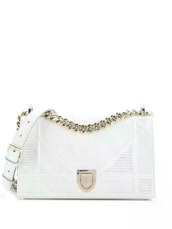 Dior Diorama Flap Bag Cannage Embossed Calfskin Small Shoulder Bag - White