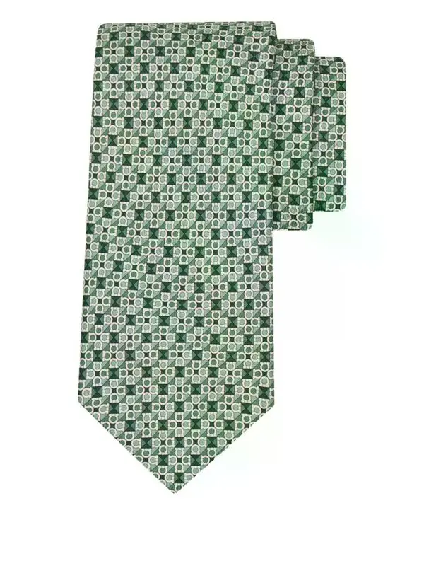 FERRAGAMO Square Print Silk Tie - Green