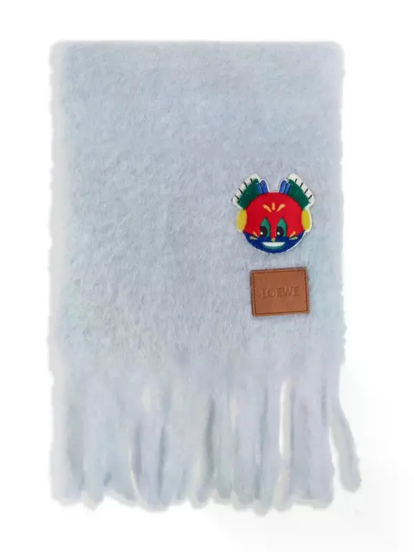 Loewe X Louis Wain Appliqué Fringed Scarf - Blue