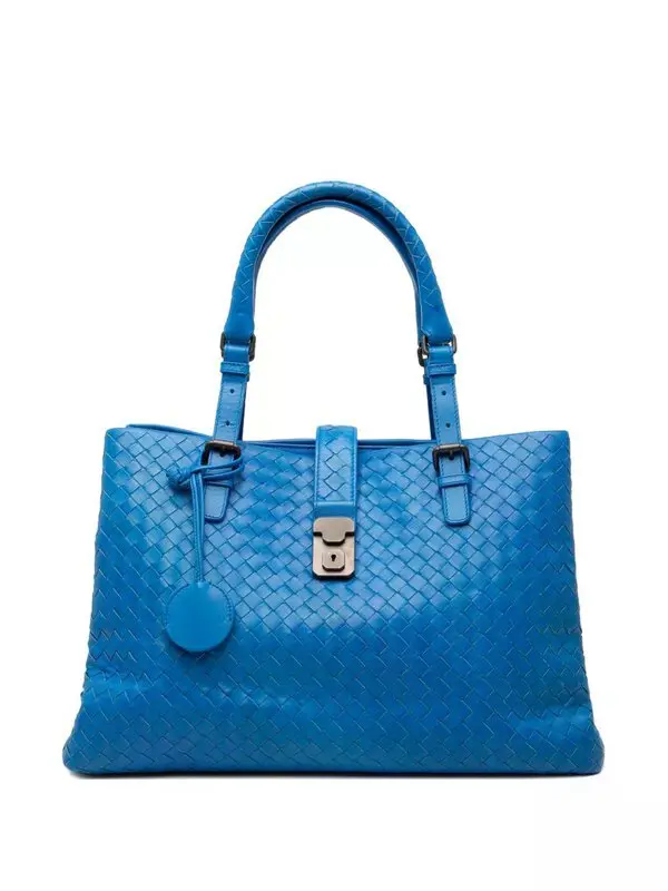 Bottega Veneta Woven Nappa Leather Roma Tote Bag - Blue