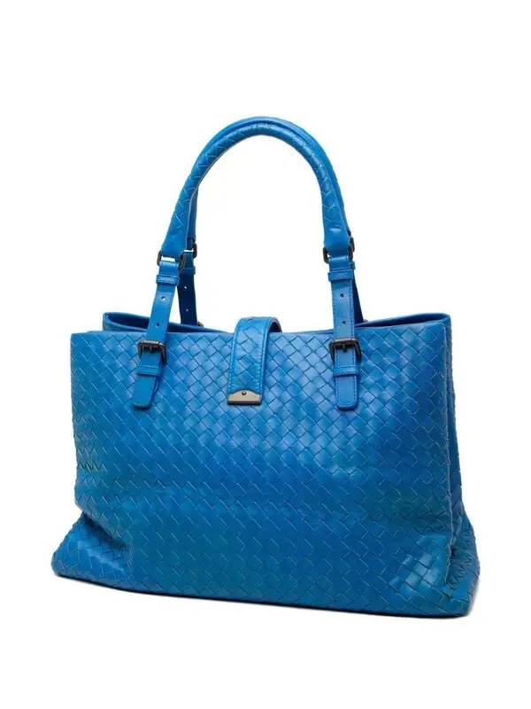 Bottega Veneta Woven Nappa Leather Roma Tote Bag - Blue