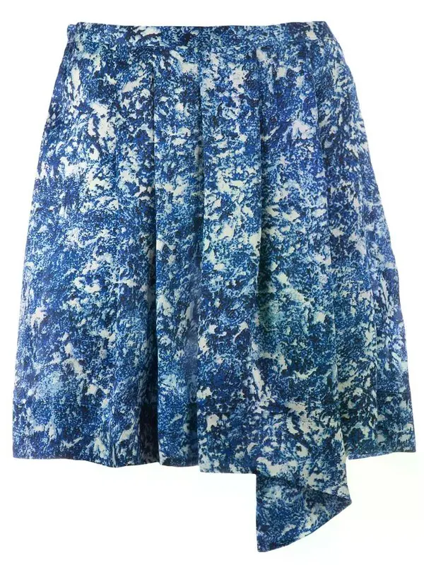 Twisty Parallel Universe Floral Print Silk Skirt - Blue