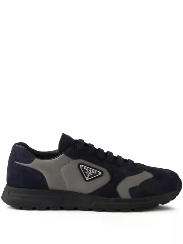 Prada Suede And Re-nylon Lace-up Sneakers - Blue