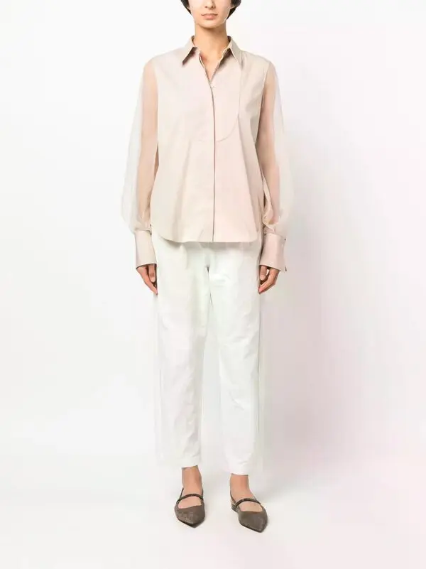 Brunello Cucinelli Semi-sheer Long-sleeve Blouse