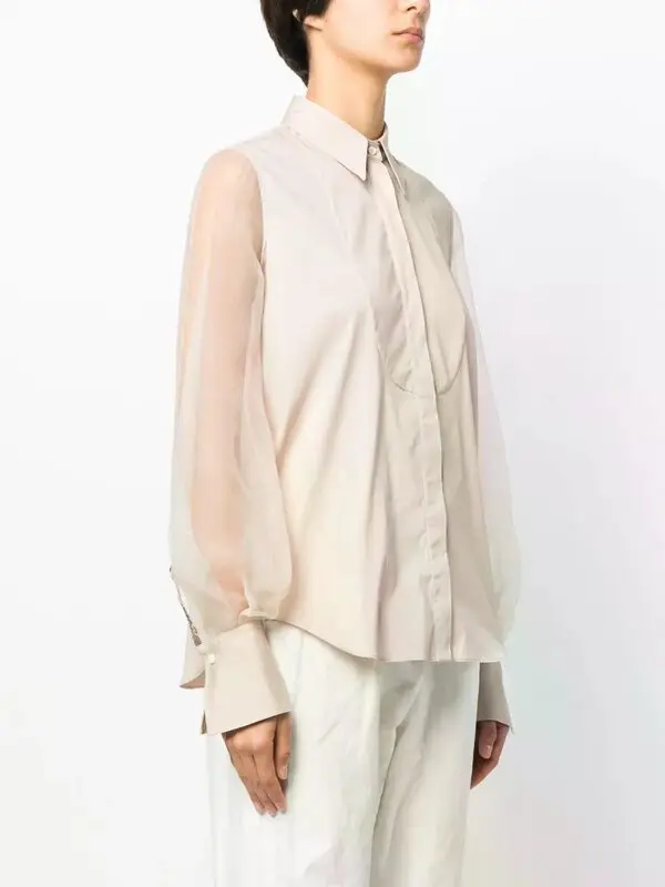 Brunello Cucinelli Semi-sheer Long-sleeve Blouse