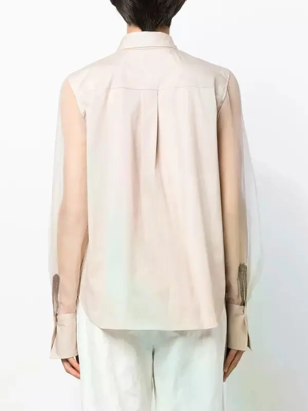 Brunello Cucinelli Semi-sheer Long-sleeve Blouse