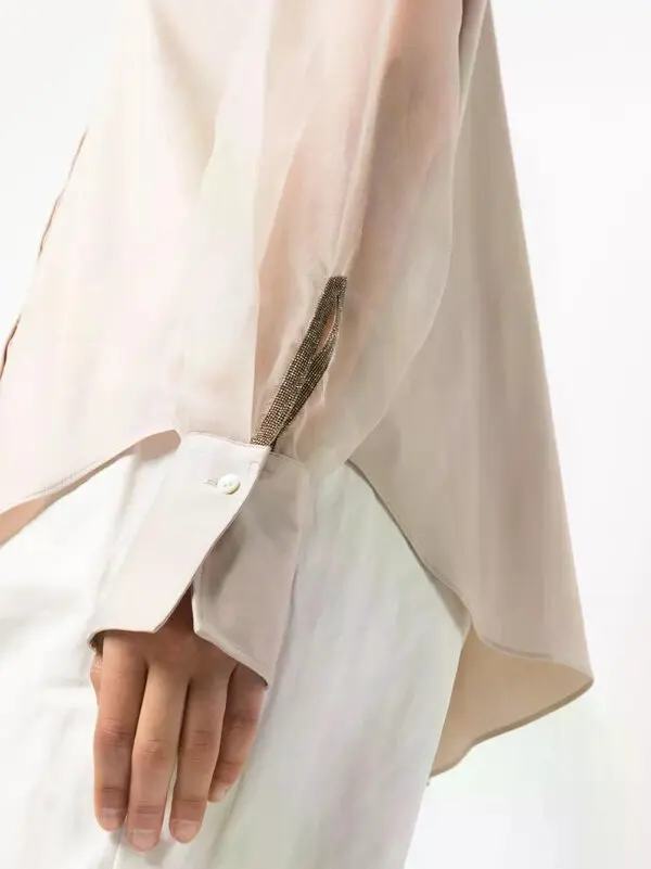 Brunello Cucinelli Semi-sheer Long-sleeve Blouse