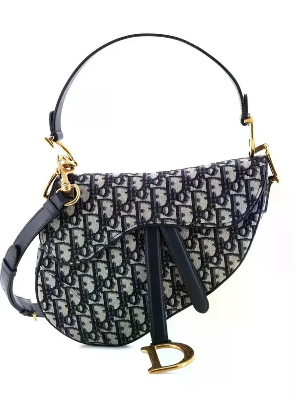 Dior Saddle Handbag With Strap Oblique Canvas Medium Shoulder Bag - Blue