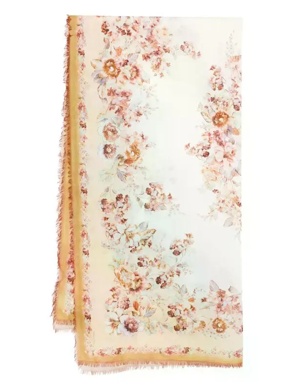 Zimmermann Floral-print Fringed Pareo - Neutrals