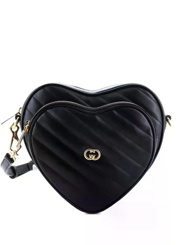 Gucci Interlocking G Heart Diagonal Quilted Leather Mini Shoulder Bag - Black