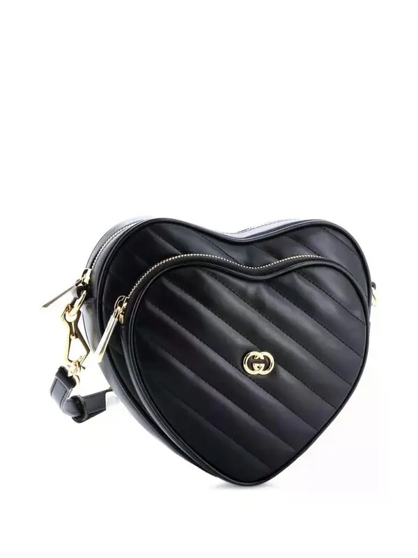 Gucci Interlocking G Heart Diagonal Quilted Leather Mini Shoulder Bag - Black