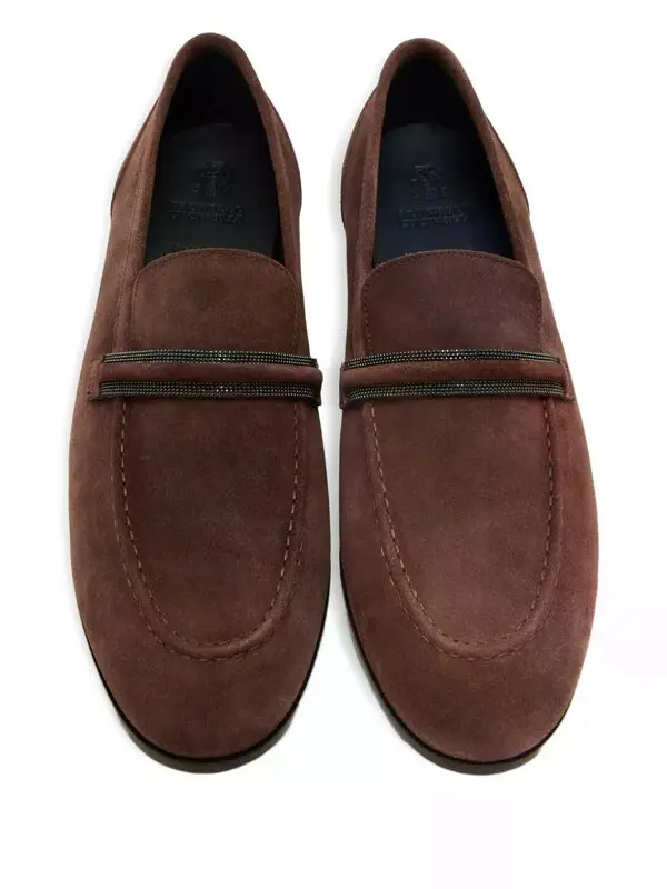 Brunello Cucinelli Beaded-embellished Suede Loafers - Brown