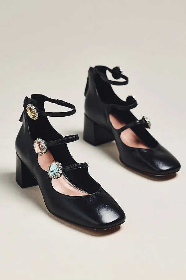 Maeve Crystal Gems Mary Jane Heels - Black