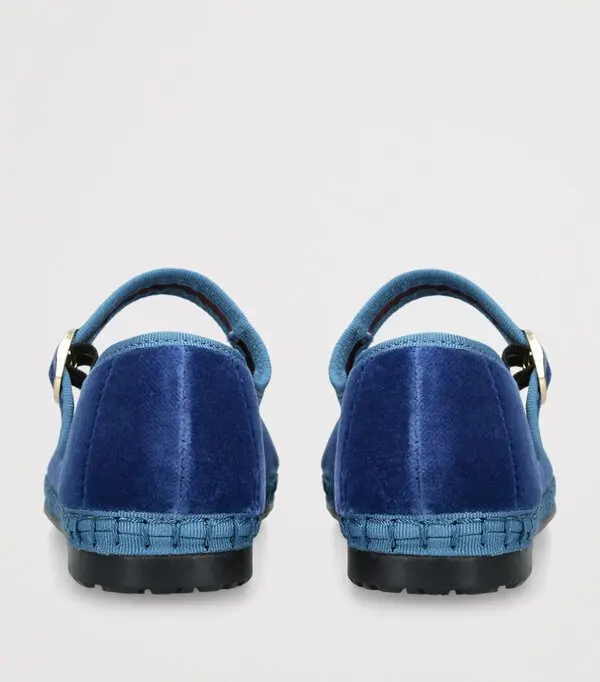FLABELUS Velvet Alexandra Mary Jane Flats - Blue