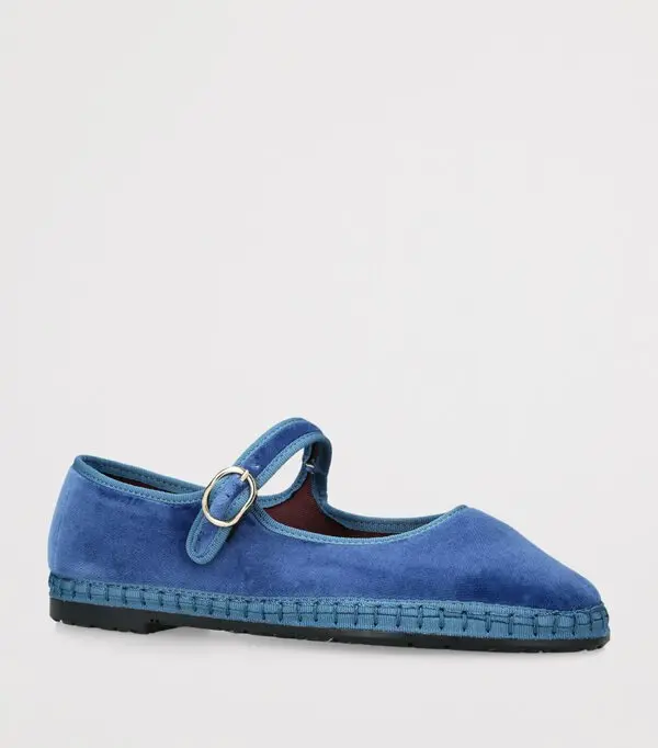 FLABELUS Velvet Alexandra Mary Jane Flats - Blue