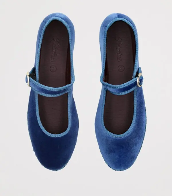 FLABELUS Velvet Alexandra Mary Jane Flats - Blue