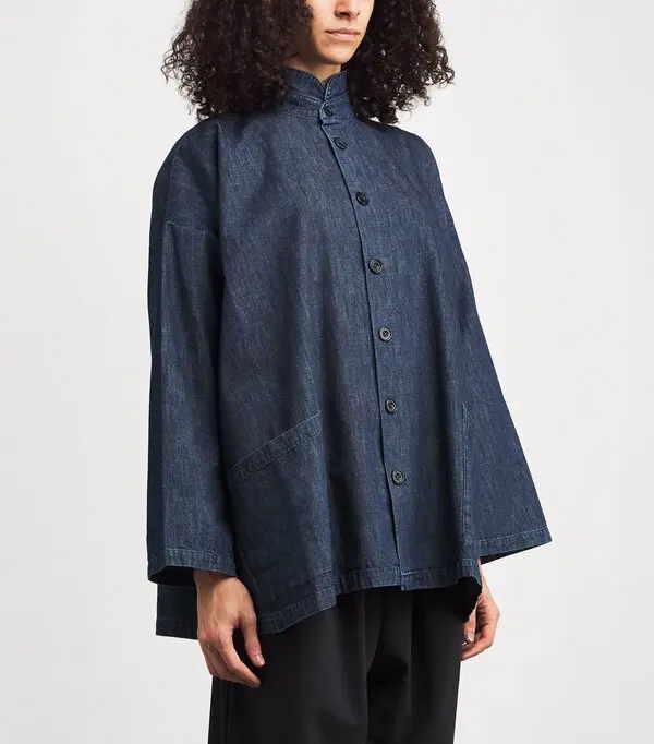 Eskandar Denim Double Stand-collar Shirt