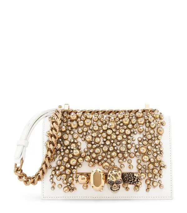 Alexander McQueen Leather Jewelled Satchel With Embellished Four-ring Detail - Gold