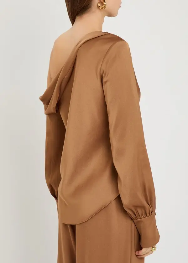 Simkhai Alice Draped Satin Top - Brown