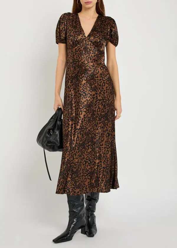 Rails Junia Leopard-print Satin Midi Dress - Multicoloured