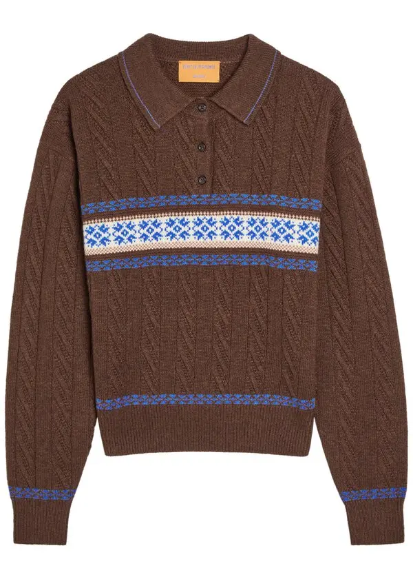 Guest In Residence Cable Collegiate Wool And Cashmere-blend Polo Shirt - Brown