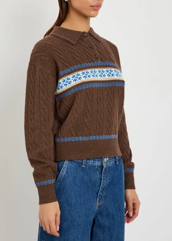Guest In Residence Cable Collegiate Wool And Cashmere-blend Polo Shirt - Brown