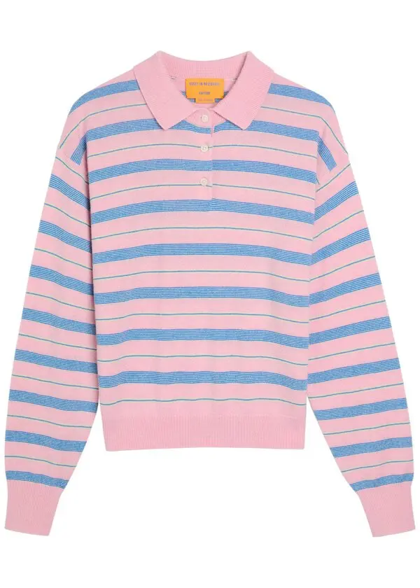 Guest In Residence Collegiate Striped Cashmere Polo Shirt - Pink