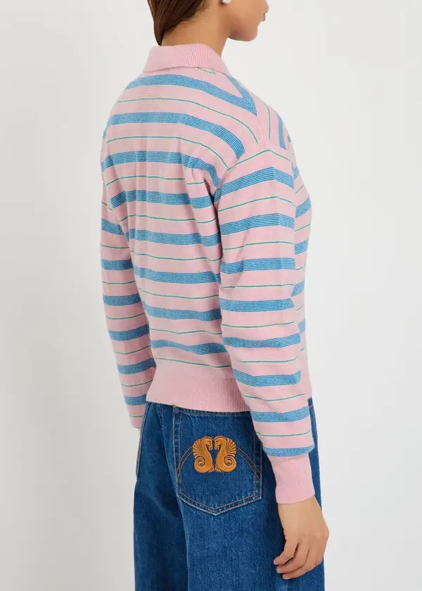 Guest In Residence Collegiate Striped Cashmere Polo Shirt - Pink
