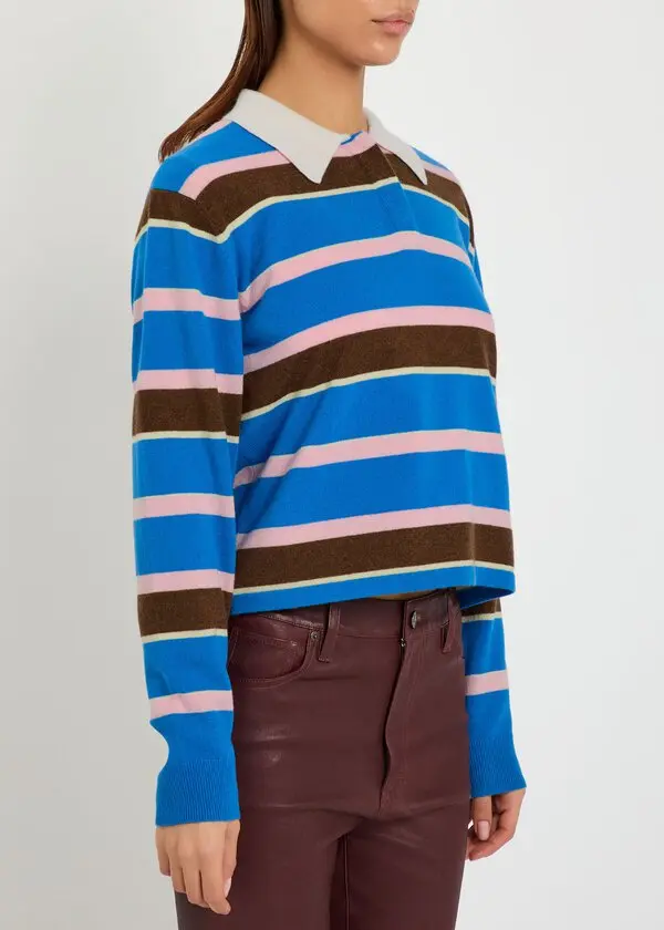 Guest In Residence Cropped Stripe Rugby Cashmere Polo Shirt