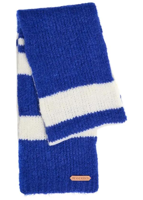 JW Anderson Striped Knit Alpaca-blend Scarf - Blue