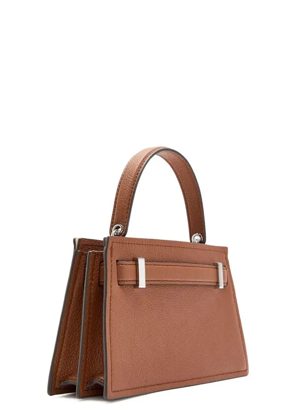 Tory Burch Lee Radziwill Mini Pebbled Leather Top Handle Bag - Tan